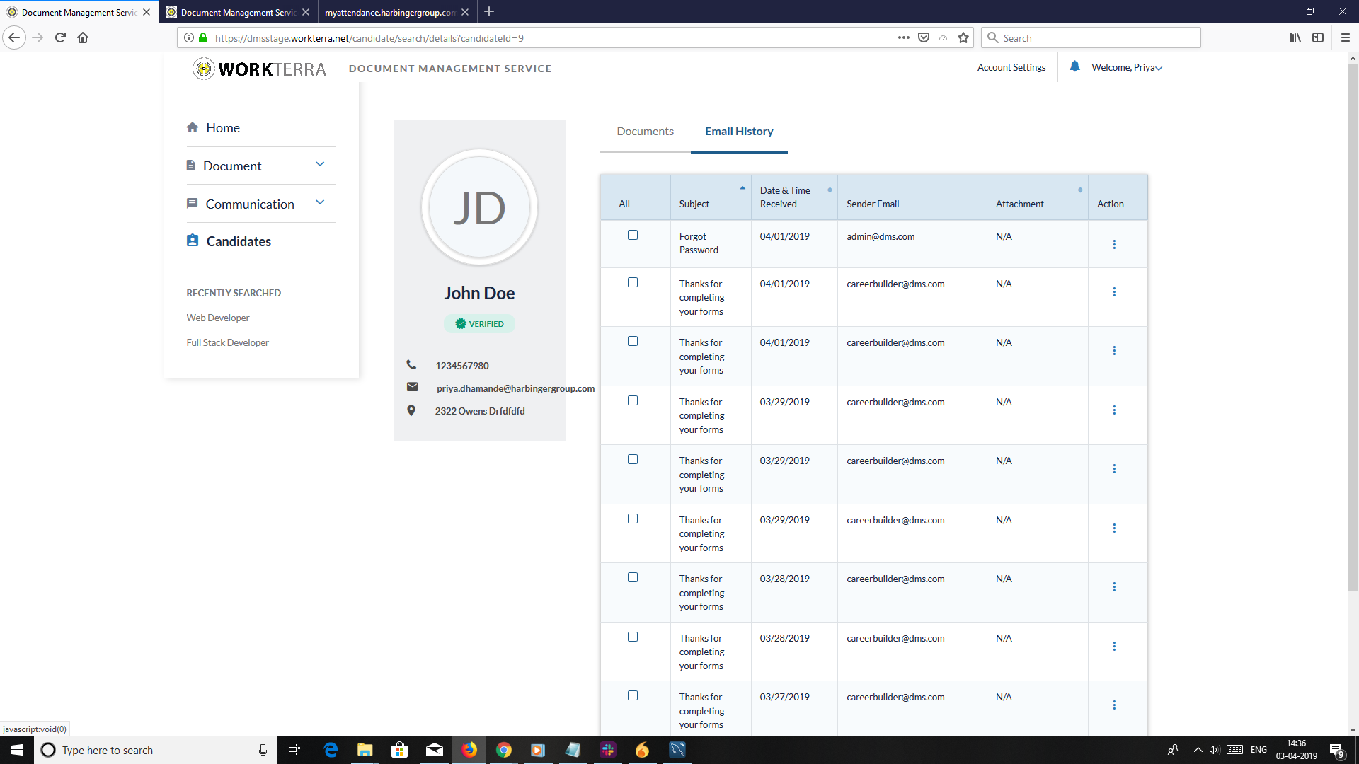 [DMS-1050] DMS| Admin Login > Candidate login | Email ID moving out of pannel - Workterra Jira